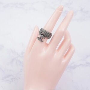 CHANEL | Jewelry | Chanel Coco Mark Charm Band Ring Rhinestone Silver ...